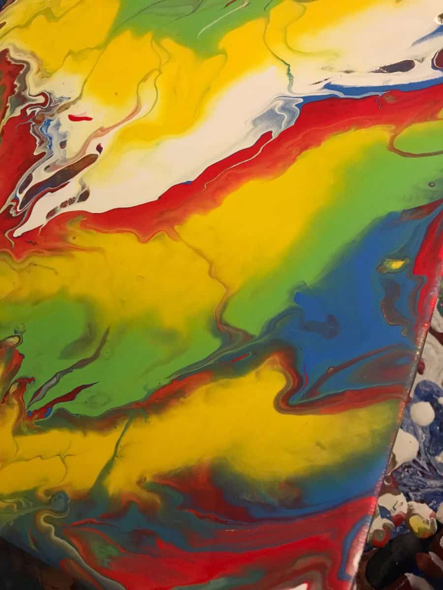 An Acrylic Pour with Primary Colors